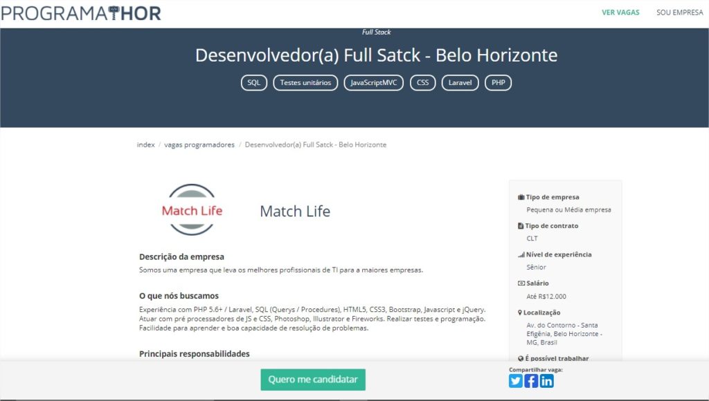 VAGA Full Stack - Desenvolvedor(a) Full Satck - Belo Horizonte - Google Chrome - Blog ProgramaThor